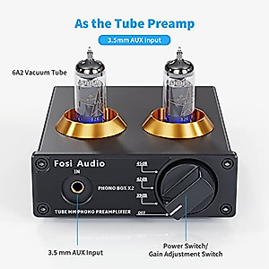 Fosi Audio Box X2 Phono Preamp for MM Turntable Phonograph Preamplifier with Gain Gear Mini Stereo Audio Hi-Fi Pre-Amplifier for Record Player with DC 12V Power Supply