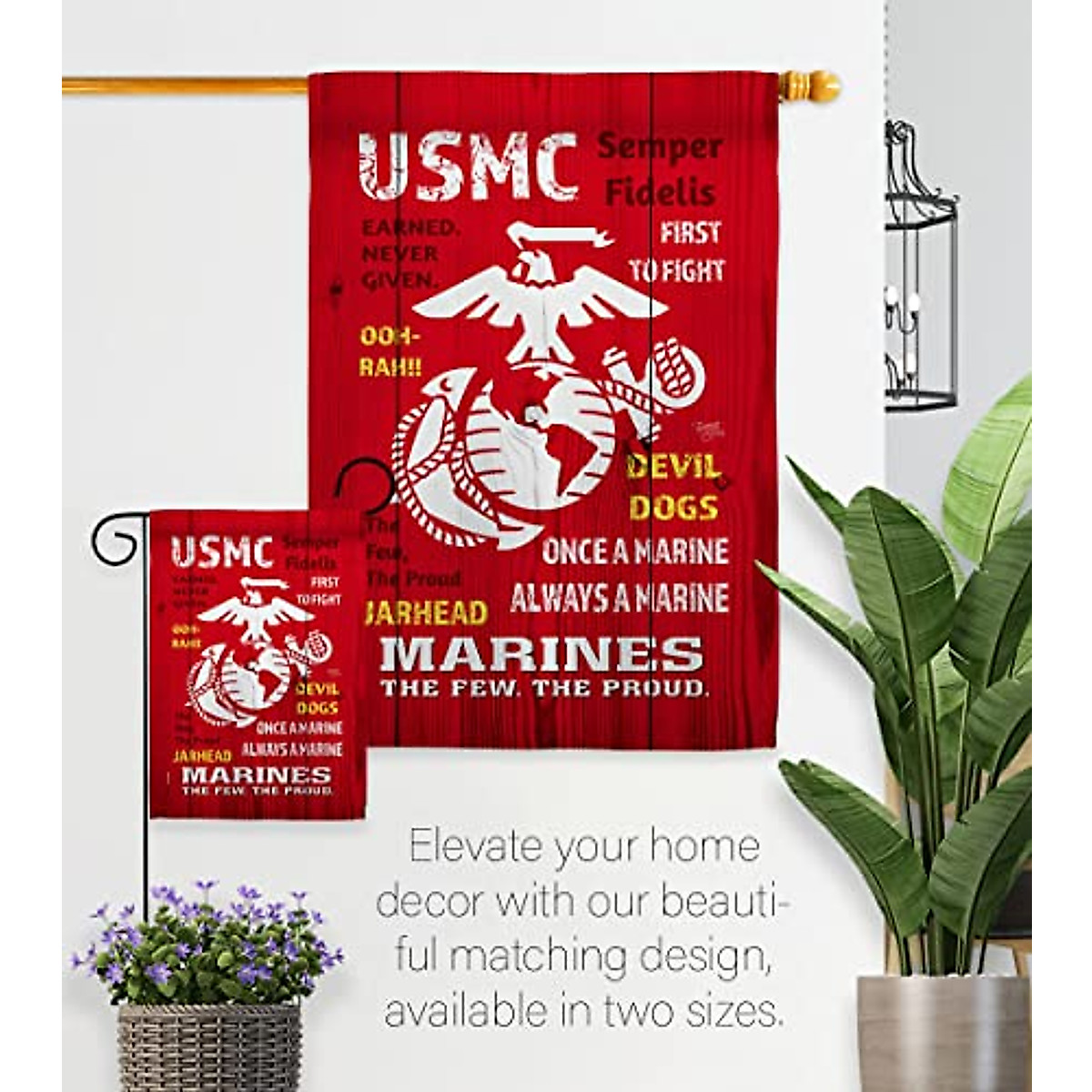 Breeze Decor USMC Garden Flag Set Mailbox Hanger Armed Forces Marine Corps Semper Fi United State American Military Veteran Retire Official House Banner Small Yard Gift Double-Sided, Made in USA
