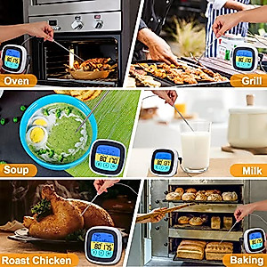 Digital Meat Thermometer for Cooking, Food Thermometer with Large Touchscreen Backlight LCD, Long Probe, Cooking Thermometer for Beef Liquid Oven BBQ Grill Fry Candy, Kitchen Stuff Gift for Women Men