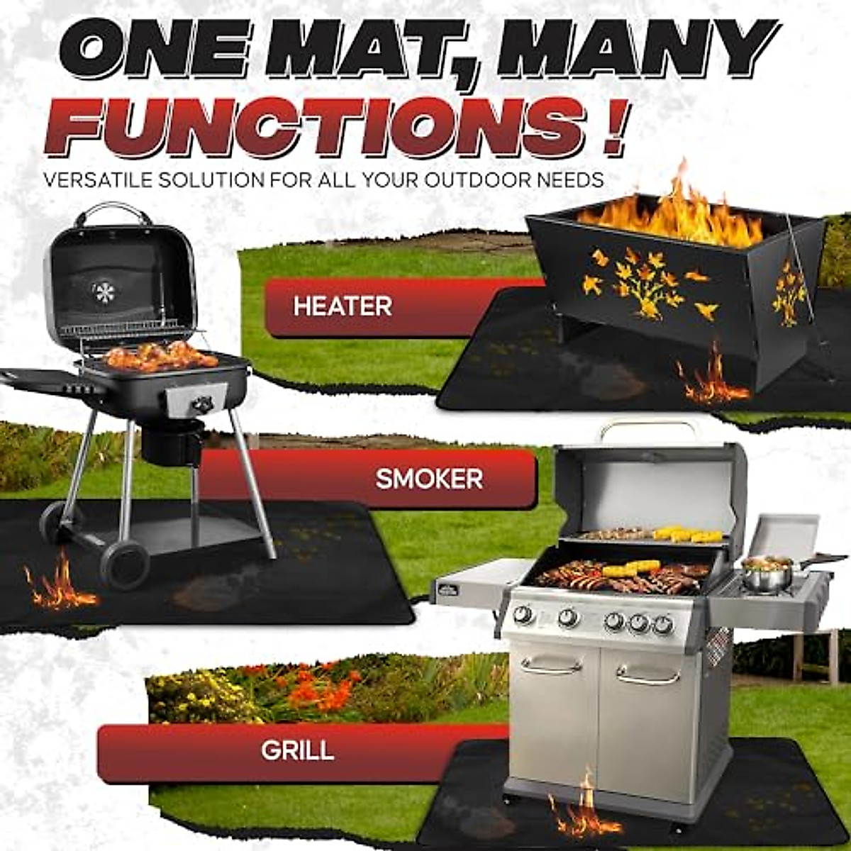 XL Under Grill Mat (60x40) Fireproof Waterproof Oilproof BBQ Grilling Mat for Outdoor/Indoor Smoker Cooking, Fire Pit, Pizza Oven Table, Fireplace, Camping, Barbeque | Protects Grass, Patio, Floors
