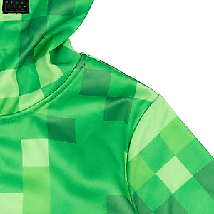 Minecraft Creeper Little Boys Fleece Zip Up Hoodie with Mesh Cosplay Hood Mask Green 4