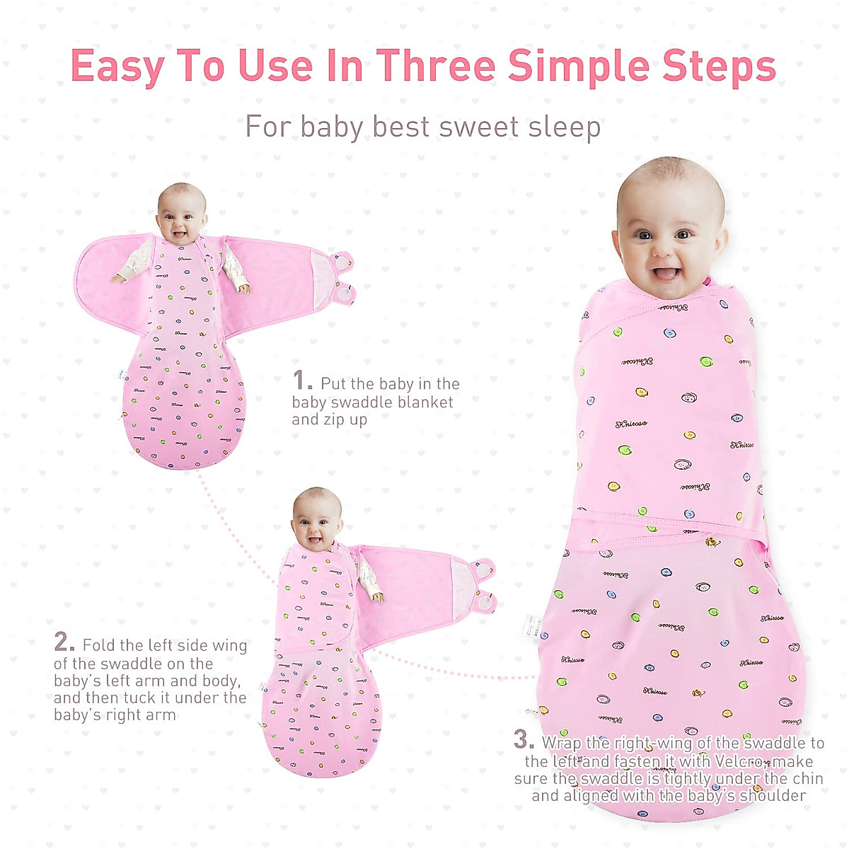 Knirose 3-Way Adjustable Wearable Swaddle Blanket Sleep Sack, Easy Diaper Changing Transition Sleeping Bag Swaddles with Bottom Zipper, Infant Wrap Blankets for Newborn Baby Boys Girls, 100% Cotton