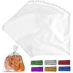 Simple Craft 200 Pack Candy Treat Cellophane bags - 8x10 Thick Plastic Candy Bags With Ties For Goodie Bags - Clear Cellophane Treat Bags For Candy, Cookies & Pastries (8''x10'')