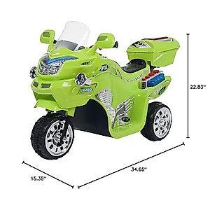 Lil' Rider Ride on Toy, 3 Wheel Motorcycle Trike for Kids by Rockin' Rollers – Battery Powered Ride on Toys for Boys and Girls, 3 - 6 Year Old, Large, Green