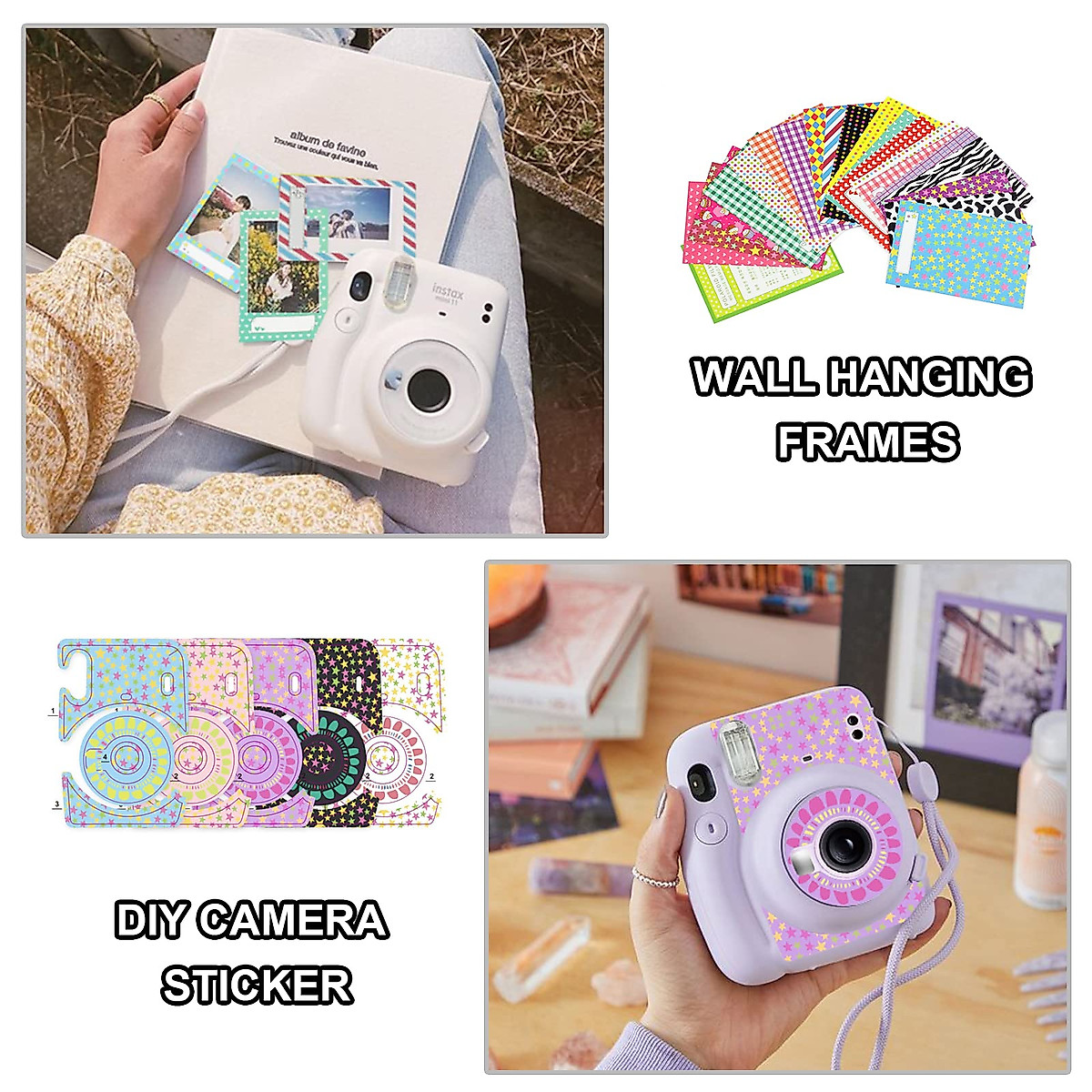 CAIYOULE Fujifilm Instax Mini 11 Camera Accessories Kit Bundle with Protective Case & Mini Album & Frames & DIY Sticker & Filter (Blue Pink Clouds)