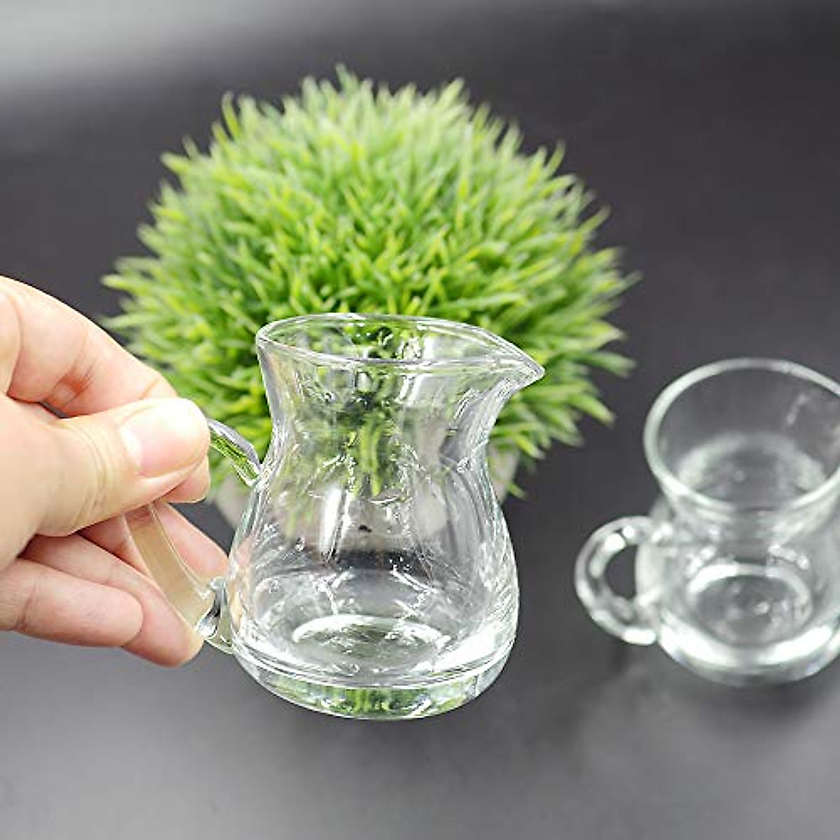 DGQ Classic Glass Creamer Pitcher with Handle 4oz Pack of 2 Milk Pourer Mini Creamer for Coffee Tea Maple Syrup Serving
