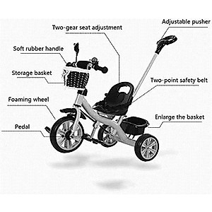 Stroller Wagon Tricycle Trike Kids' Trikes Pedal Cars Children's Tricycle with Removable Parents Push Handle Retractable Footrest Pedal Boys Girls Kids Bike Toddler Scooters Pushchairs with Adjustable