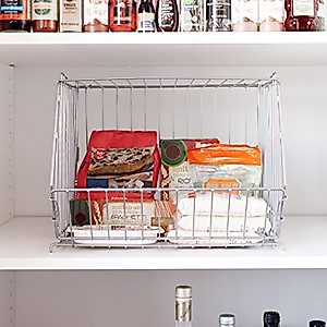 IRIS USA 17" Modular Wire Stacking Storage Basket, Great Storage for Linens, Groceries, Toys, Books, and More, Stackable, Easy Assemble, Multipurpose Home Organizer, Silver