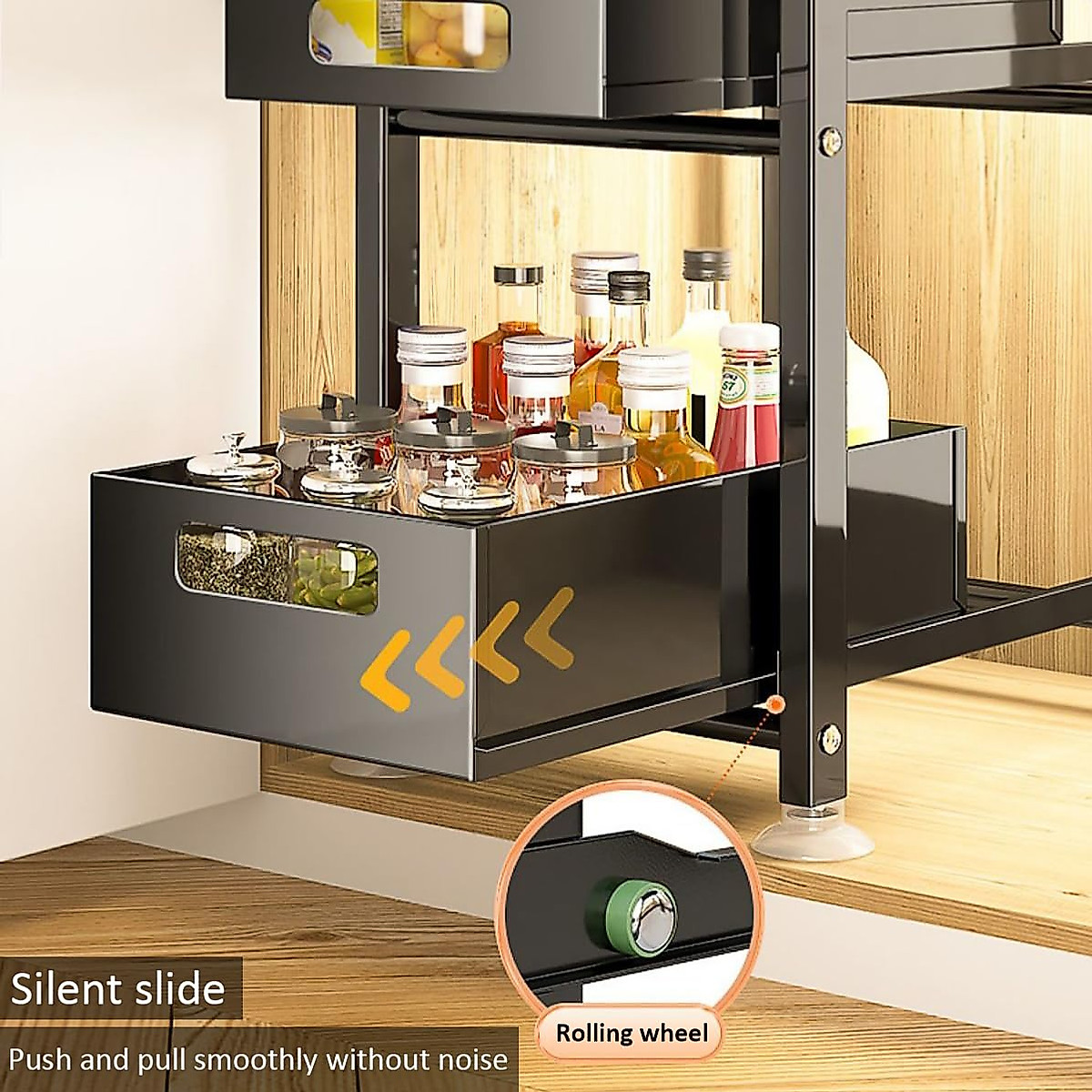 Under Sink Organizer and Storage - PFDHQS Upgraded All Metal, 2 Layers Pull-Out, Large Capacity - Ideal for Bathroom and Kitchen Cabinet Organization and Storage (Black-1Piece)