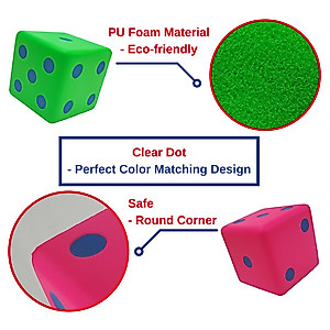 Macro Giant 3.2 Inch PU Soft Foam Playing Dice, Set of 6, Round Edge, Toy Brick, Board Games, Math Teaching, Family Game, Wedding Games, Kid Toy Gifts, Educational Toy