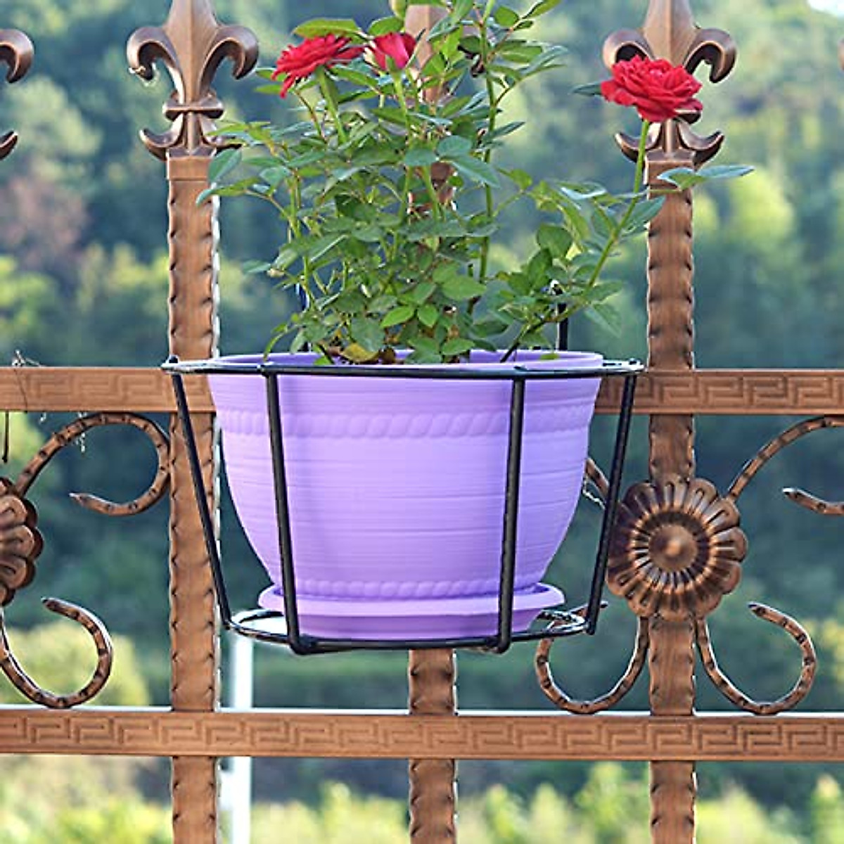 defutay Hanging Railing Planters, 4 Pack Round Flower Pot Holders,Metal Pot Plant Baskets for Balcony,Garden,Indoor & Outdoor(Black,4 PCS)