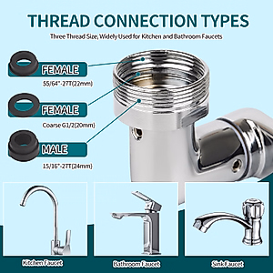 EXSSRACH 1440° Rotating Faucet Extender, Multifunctional 1080°+ 360° Swivel Extension Robotic Arm Sink Aerator for Kitchen/Bathroom, 2 Water Outlet Modes, Silver