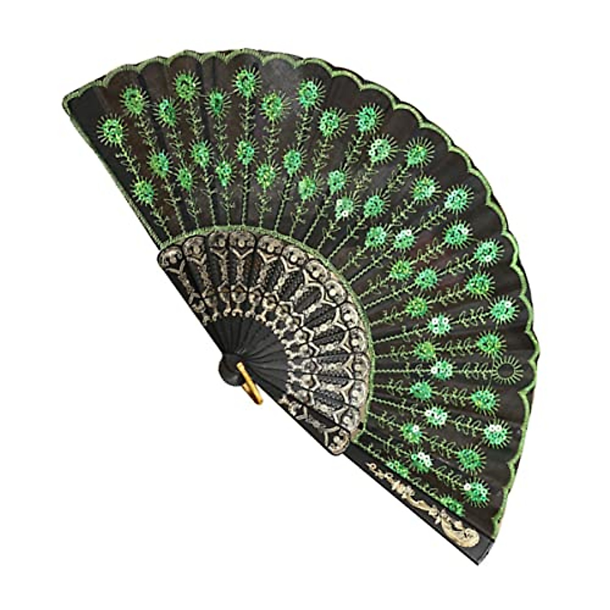 RAZZUM 2 Pcs Handmade Sequins Peacock Dancing Fans Foldable Fan Sequin Fan Hand Fans for Women Peacock Fan Folding Fan Spanish Hand Fan Flower Folding Fan Summer Handheld Fan Silk Fan Fan