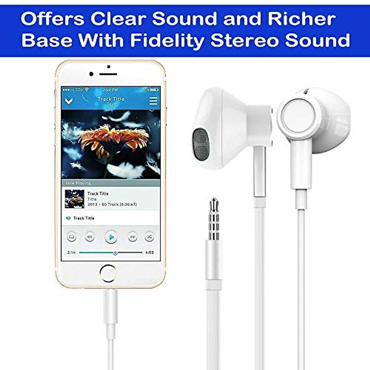 2 Pack Headphone Earphone Earbuds 3.5mm Wired Headphone Noise Isolating Earphones with Built-in Microphon Volume Control Compatible with iPhone 6 Plus SE 5S 4 Pod Pad Samsung Android MP3