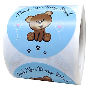 Blue Tedd Bear Stickers 2" Thank You Beary Much Labels-250 Pcs Teddy Bear Thank You Sticker Labels Boy Baby Shower Favors Labels Birthday Party Favor Labels with Balloon for Gift Bags Seal Sticker