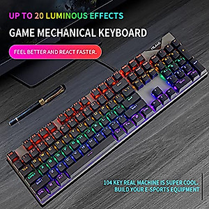 Qksky 104 Key USB Wired RGB Backlight Mechanical Gaming Keyboard Scientific Key Layout Green Axis Anti-Ghosting Keyboard 104 Key Gaming Keyboard