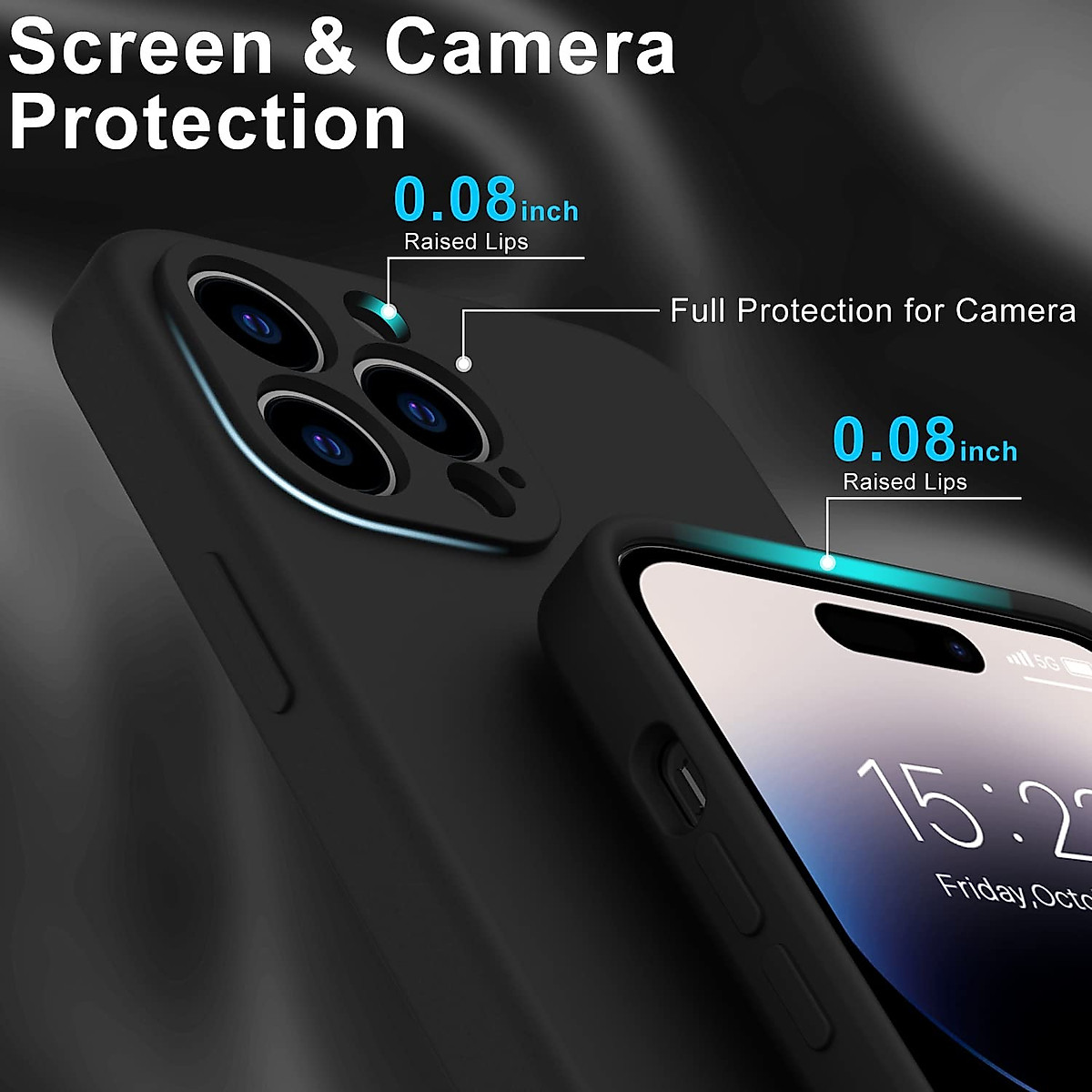 DEENAKIN Compatible with iPhone 14 Pro Max Silicone Case - Enhanced Camera Protection and Screen Protector - Smooth Baby Skin-Like Feel - Slim Fit Phone Cover 6.7”for Women Girls - Black