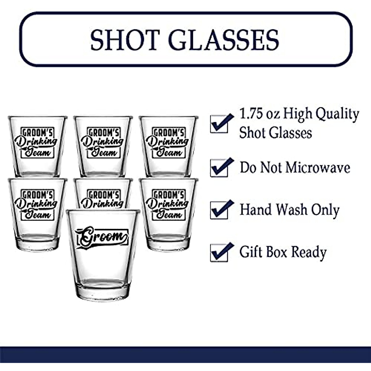 Veracco Groom and Groom's Drinking Team Bachelor Party Wedding Favors Gift For Groom Groomsmans Proposal Shot Glasses (Clear, 7)