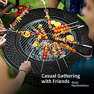 Giantex 3 in 1 Fire Pit, 32" Outdoor Wood Burning Fire Pit, Multifunctional Round Firepit Stove, Metal Firebowl with Cover, Portable Fire Pit for Outside Heating, Bonfire, Picnic, Grill