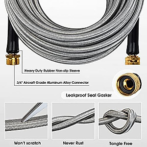 IRRIGLAD Garden Hose 304 Stainless Steel Metal Braided Hose, Lightweight, Kink-Free, Tough, Flexible Water Hose Rust Proof, Puncture, Portable, Universal Aircraft Grade Aluminum Alloy Connector, 25FT