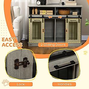 PawHut Dog Crate Furniture for Large Dogs or Double Dog Kennel for Small Dogs with Shelves, Sliding Doors, 47" x 23.5" x 35", Gray