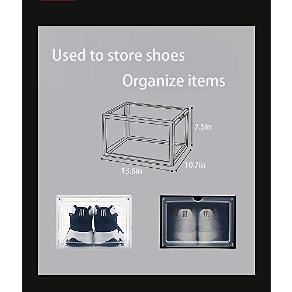 stackable sports shoe box, rear-opening magnetic door shoe box,Transparent Shoe Storage Container , large sturdy storage box | Family organization and storage (black, 4Piece)