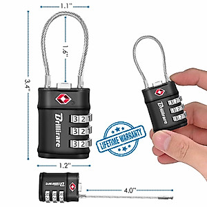 2 Pack TSA Approved Luggage Locks, Combination Travel Cable Lock, 3-Digit Waterproof Padlock, Zinc Alloy Outdoor Keyless Resettable Lock for Travel, Lockers, Bags, Backpack, Gym, Gate-by BRILLIRARE