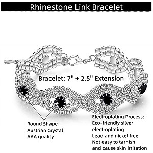 Paxuan Black Wedding Bridal Prom Jewelry Set Black Crystal Rhinestone Necklace Earrings Bracelet Jewelry Sets for bride bridesmaid Wedding (Black - Necklace + Earrings + Bracelet)