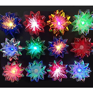 Light Up Glowing Gift Bows, 6 Iridescent LED Ribbon Bow for Gift Packaging and Decorations- Fiber-Optic LED Glowing Gift Ribbon Flower Bows with LED Lights, Flashing and Color Changing, Self Adhesive
