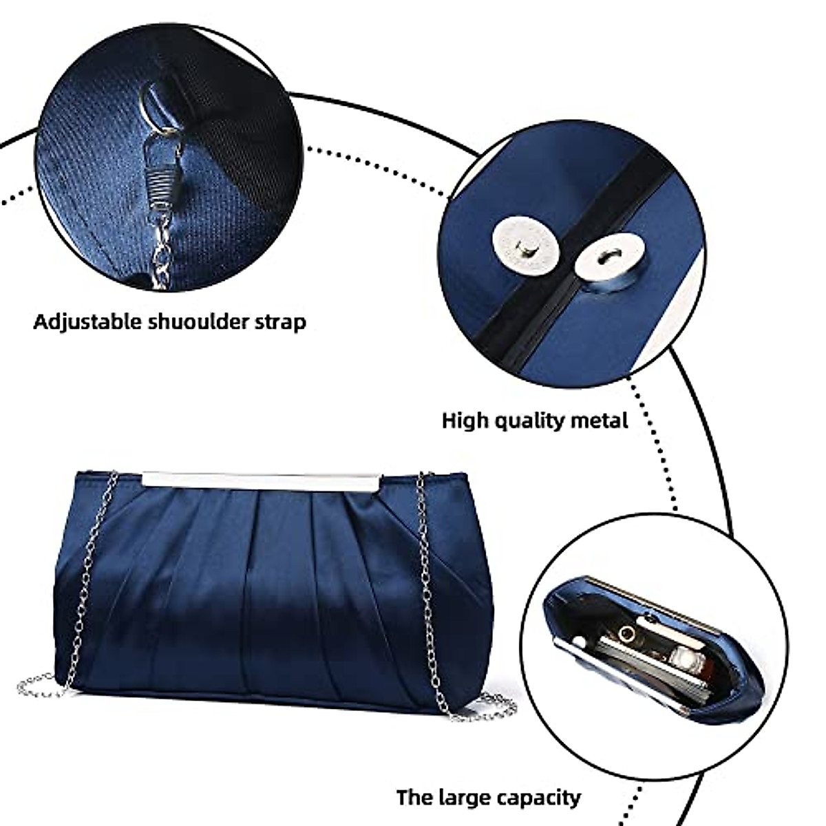 Clutch Purses for Women Wedding Formal Satin Pleated Purse Evening Cocktail Bag and Clutches Handbag (Blue)