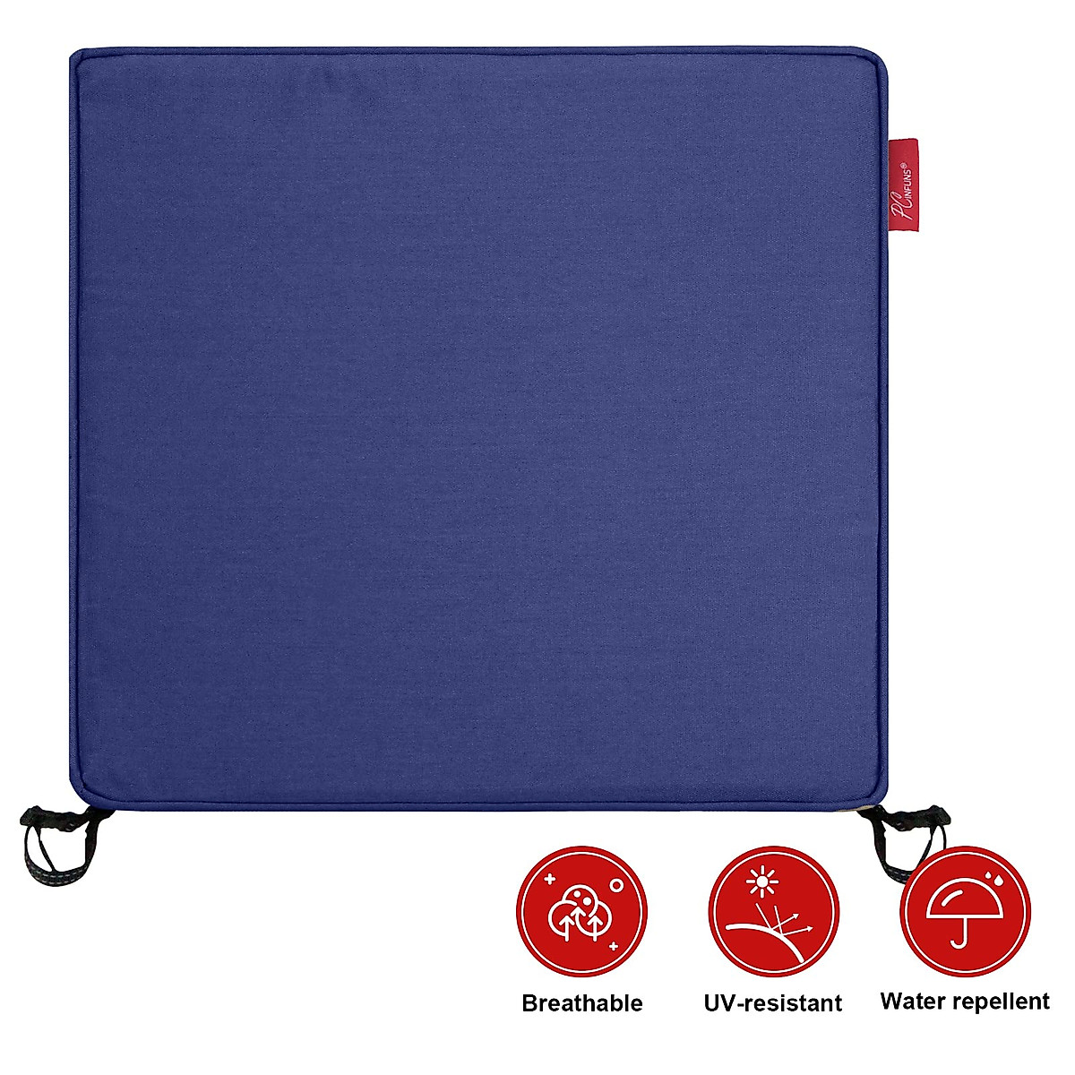 Pcinfuns Outdoor Chair Cushion 24 x 24 x 3 Inch Water Resistant & Fade Resistant Patio Furniture Cushions with Removable Cover and Adjustable Straps Set of 2,Deep Blue