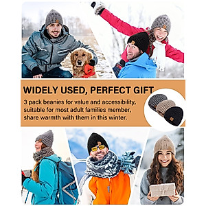 Nertpow Men's 3-Pack Thermal Fleece Lined Knit Beanie Hats for Winter