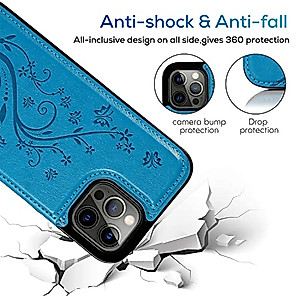 Adirva for iPhone 13 Pro Max Wallet Case for Women - Embossed Butterfly Design with Card Holder, Kickstand and Magnetic Closure - TPU Shockproof Cover for iPhone 13 Pro Max 6.7 Inch (Turquoise)