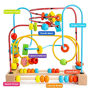Timy First Bead Maze Roller Coaster Wooden Educational Circle Toy for Toddlers