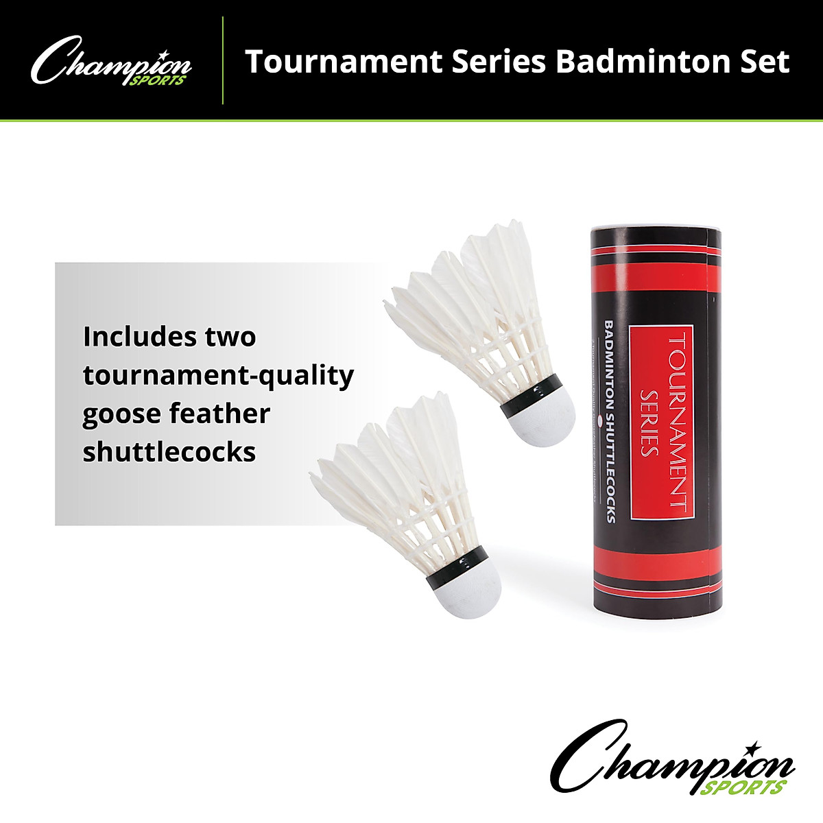 Champion Sports Outdoor Badminton Set: Net, Poles, 4 Rackets, 4 Shuttlecocks & Bag - Portable Equipment for Backyard Games, Team Sports, Adults & Kids