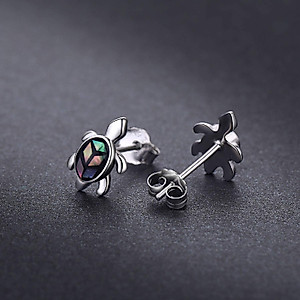 Cuoka Sea Turtle Earrings 925 Sterling Silver Abalone Shell Sea Turtle Stud Earrings,Hawaiian Ocean Beach Turtle Earrings Jewelry for Women Turtle Lovers