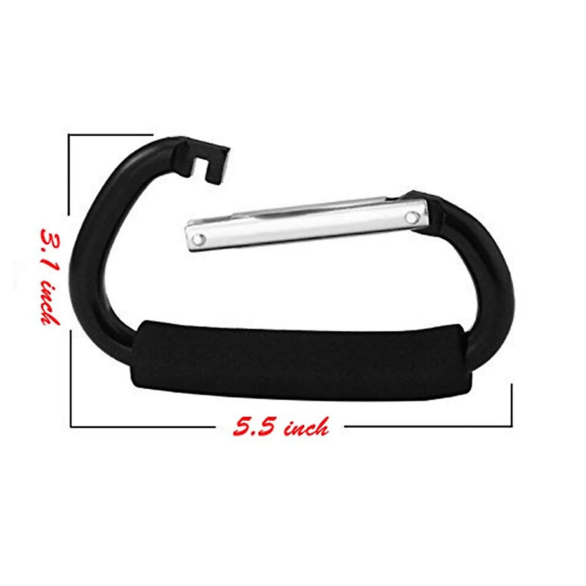 2 Packs Large Stroller Hooks, Aluminum Grocery Bag Handle Organizer Hook or Diaper Bags Holder- Black