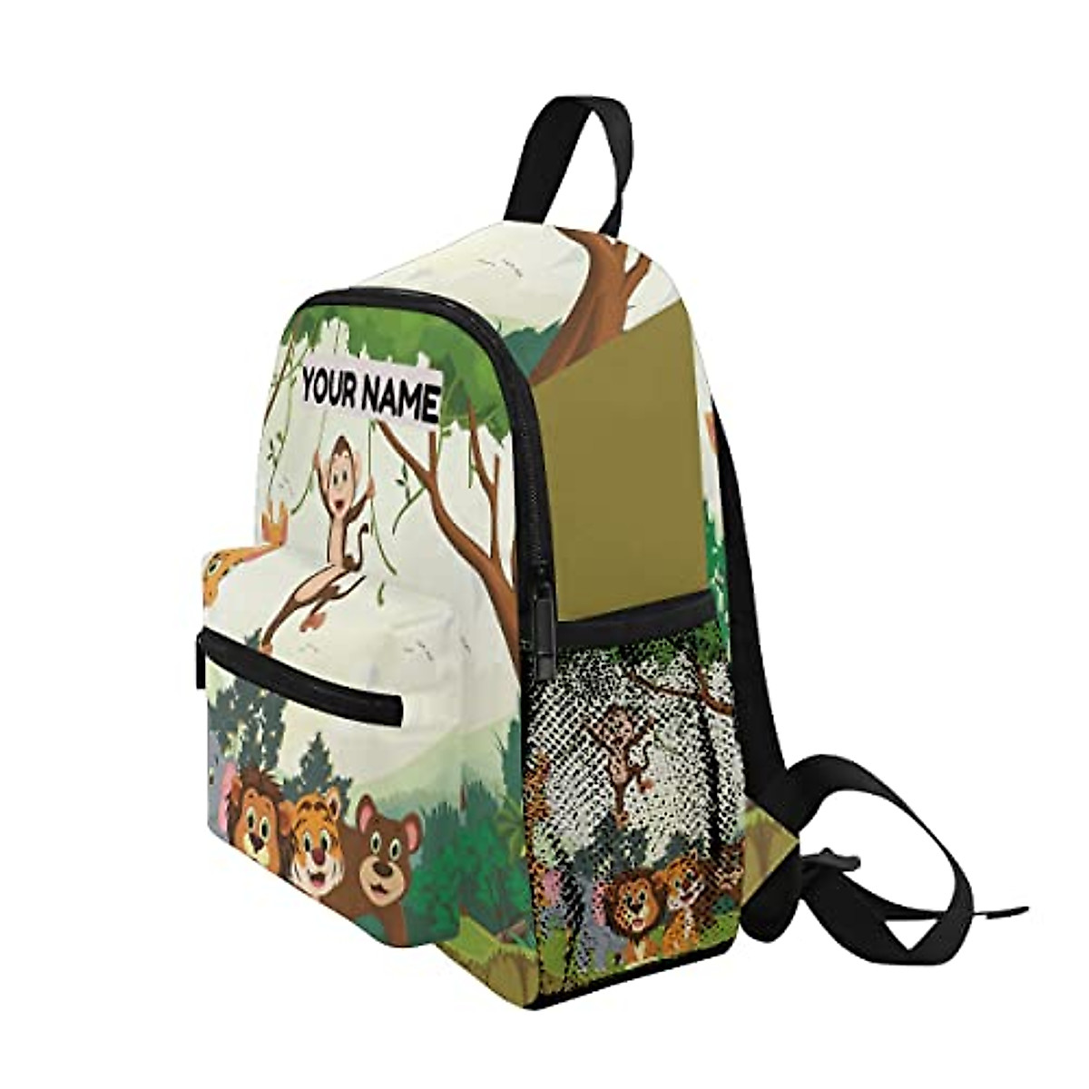 OREZI Custom Kid's Name Toddler Backpack,Personalized Backpack with Name/Text Daycare Bag,Customization (Animal Jungle Monkey Tiger Giraffe Lion Elephant) Nursery Bag Preschool Backpack Baby Diaper Ba