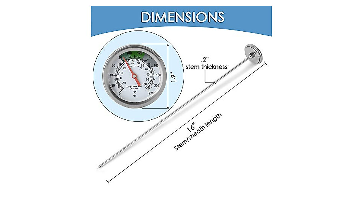 Long Stem Compost Soil Thermometer - Fast Response Stainless Steel 16 ...