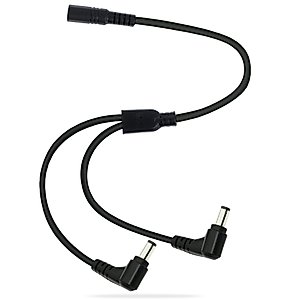 GINTOOYUN DC Splitter Cable 1 Female to 2 Right Angle Male, 12V DC 5.5mm x 2.1mm Y Splitter Adppter Female to 90 Degree Male Extension Cable 0.7m (1 to 2 Right Angle Way)