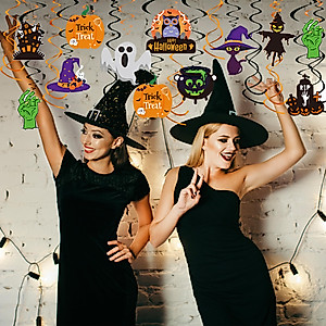 Yoqipati 50Pcs Halloween Ceiling Decorations Hanging Swirls Foil Streamers Ghost Pumpkin Witches Foil Ceiling Streamers for Halloween Party Decorations