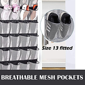 MIIDNTLX Over the Door Shoe Organizer,Hanging Shoe Organizers for Closet Entryway Cabinet Door Hanger,Shoes Storage Stand Wall Holder,Space Saving Clear 24 Pocket Mesh Breathable Shoe Rack