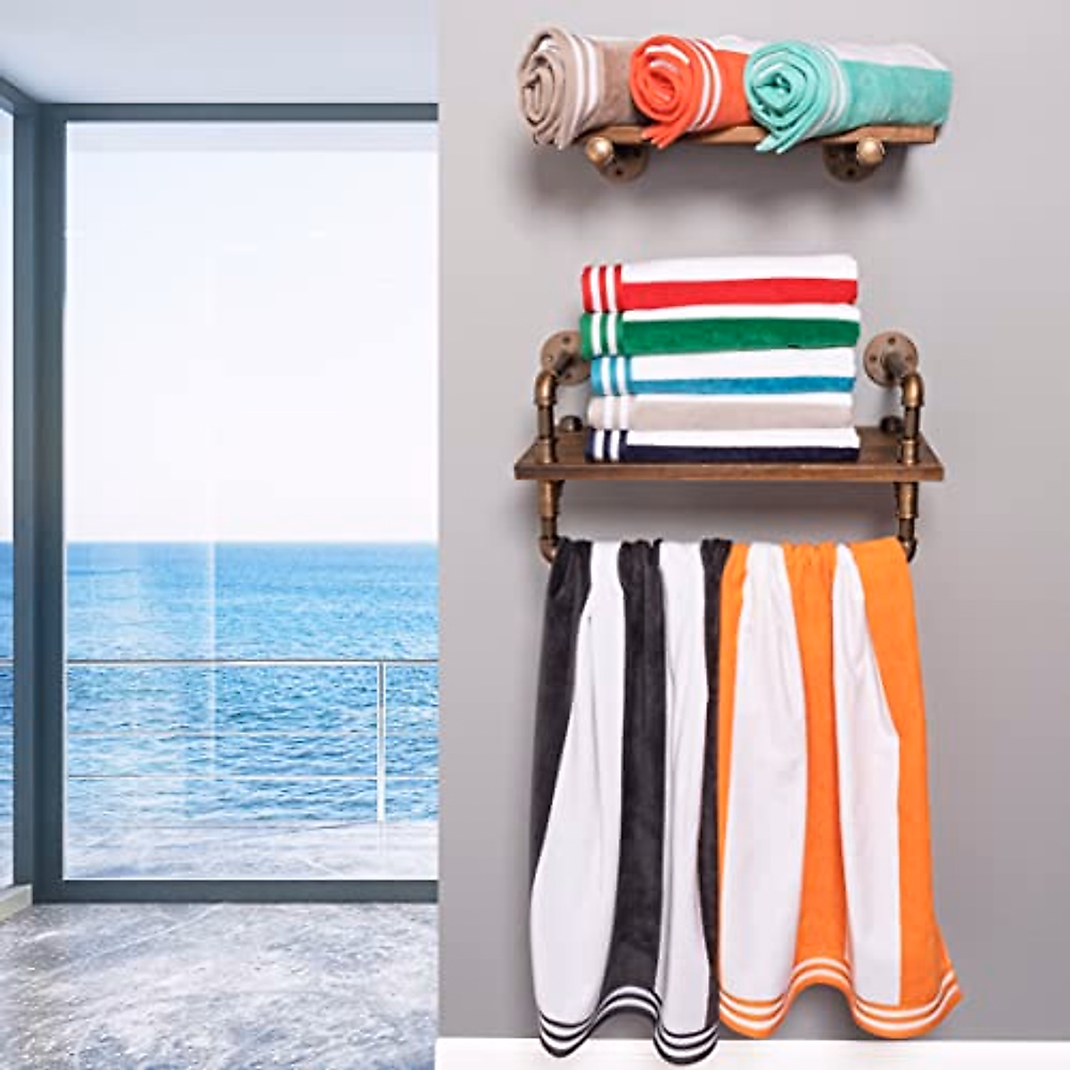 SUPERIOR 100% Oversized Striped Cotton Beach Towel Set, Basics Beach Towels for Bathroom, Dorm, Beach, Camping, Pool, Swimming, Kids, Vacation, Cabana Collection, 34" x 64", Green