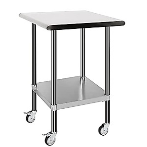 MYOYAY Stainless Steel Table for Prep & Work 24 x 24 x 36 Inches NSF Metal Commercial Table with Adjustable Under Shelf Heavy Duty Work Table with Wheels for Restaurant, Home and Hotel