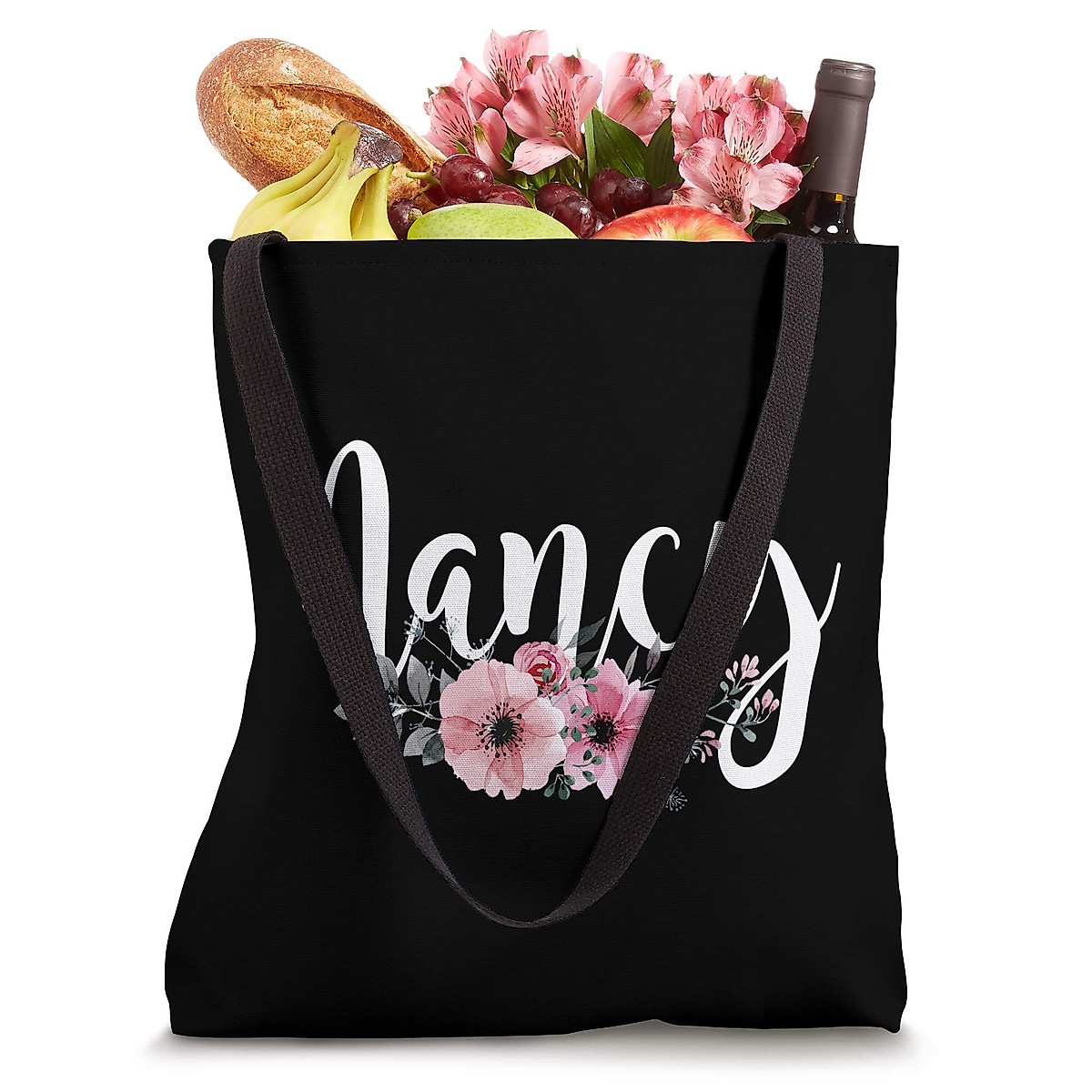 Nancy Name Personalized Floral Pink Black Women Girls Gift Tote Bag