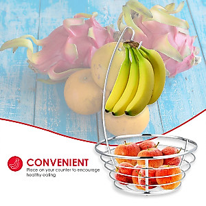 Home Basics Chrome Plated Steel Fruit Tree Basket Bowl with Banana Hanger, Free Standing, Rust Resistant, Silver