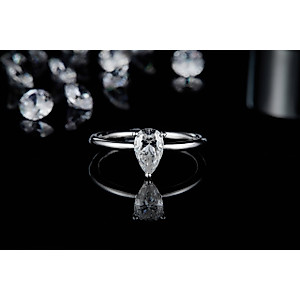 TwoBirch 1 Carat Moissanite Tear Drop Pear Solitaire in Platinum Plated Sterling Silver (CERTIFIED) (Size 6)