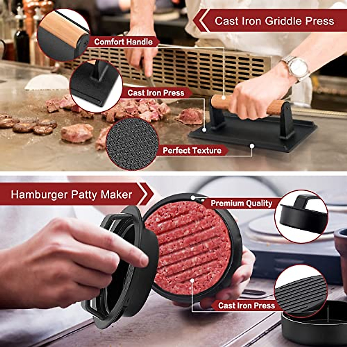 21Pcs Griddle Accessories Kit, Leonyo BBQ Flat Top Grill Accessories, Outdoor Camping Stainless Steel Metal Spatula Tools Set with 12" Melting Dome, Bacon Press, Burger Patty Maker, Meat Tenderizer