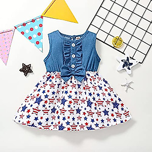 Toddler Girls Princess Dress Sleeveless Ruffled Button Denim Tops Stars Tutu Skirts One-Piece Outfit Sundress