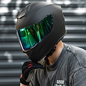 AUBOA Full Face Motorcycle Helmets for Adults Men and Women DOT Street Bike Racing Helmet with Tinted Visor Model MD-813 (Matte Black, L)